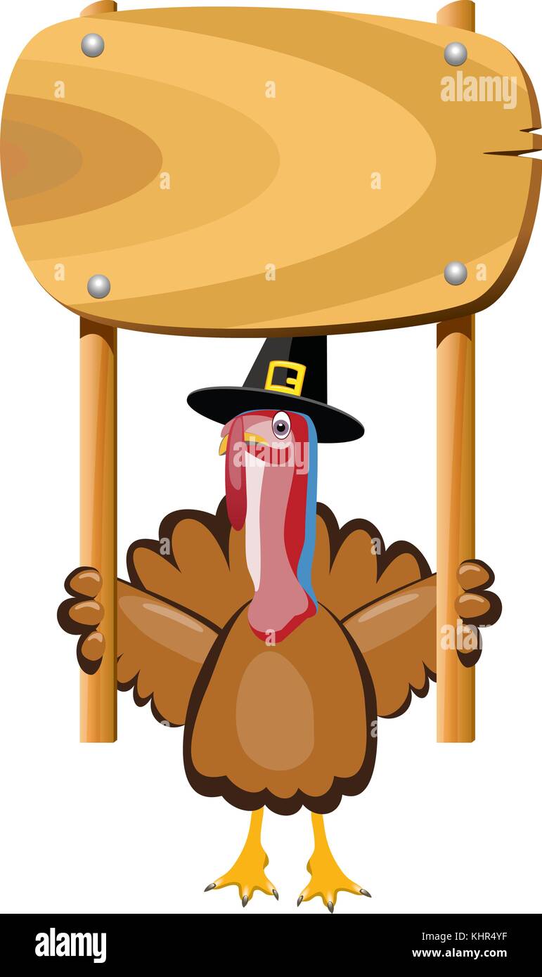 vector turkey for thanksgiving day holding wooden signboard Stock ...