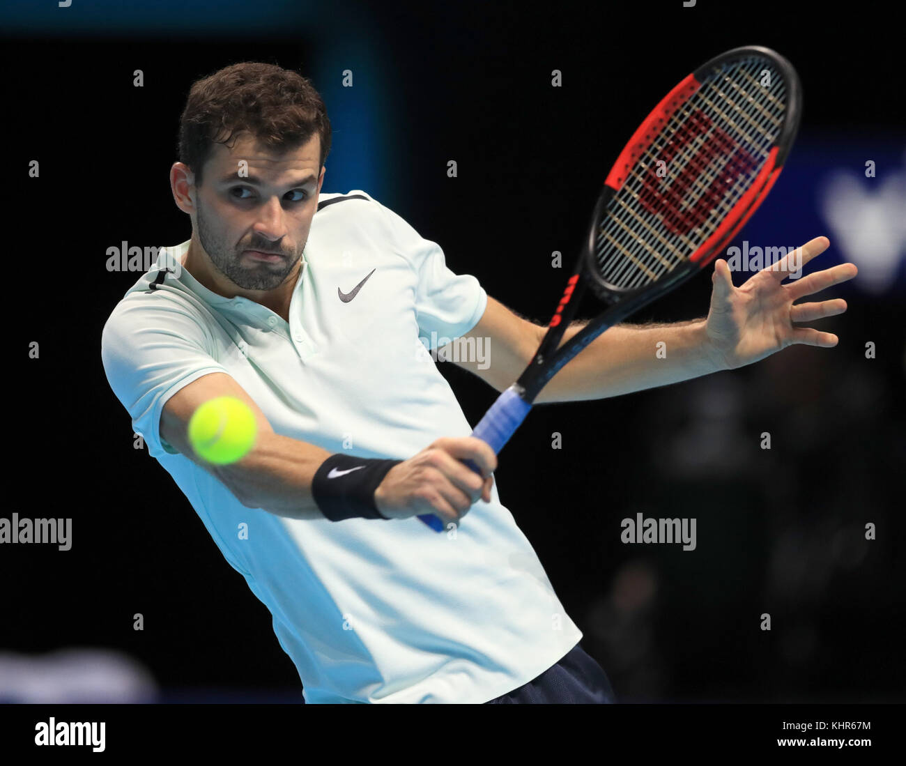 Grigor Dimitrov in action during day seven of the NITTO ATP World Tour ...