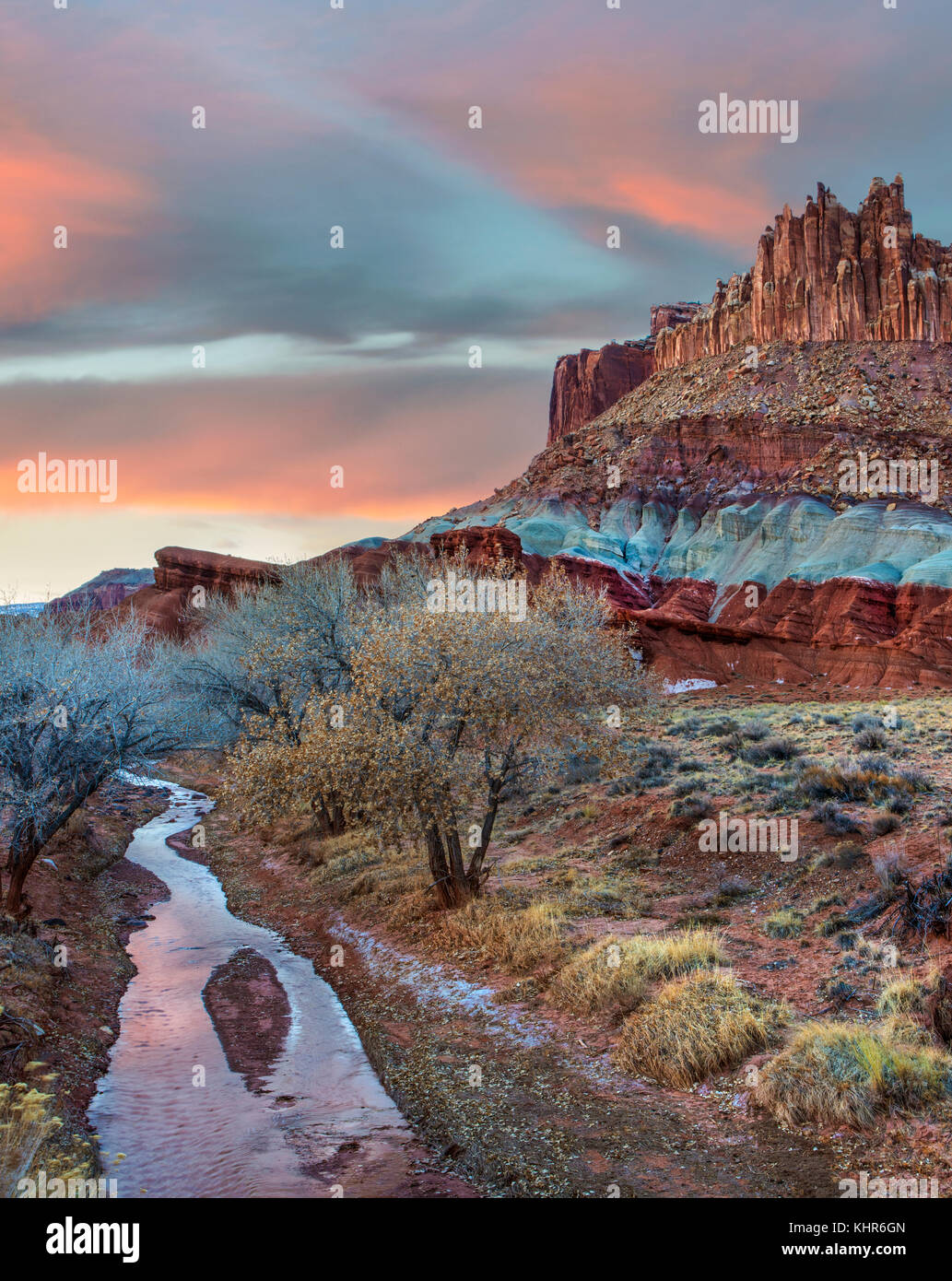 Creek, Castle Mountain, Capitol Reef National Park, Utah Stock Photo ...