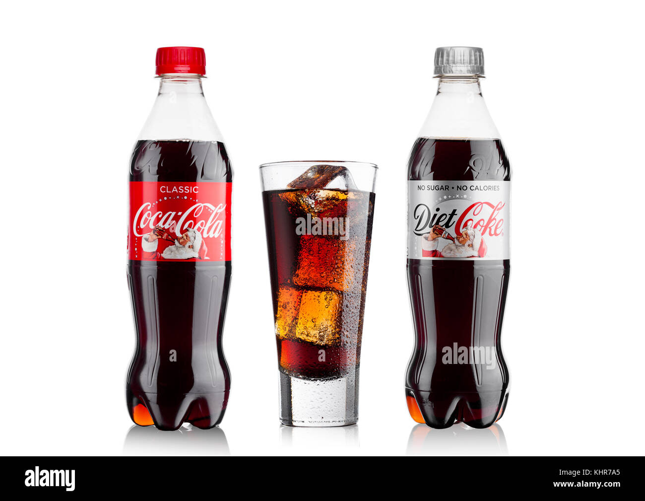 LONDON, UK - November 17, 2017: Bottles of Classic and diet Coca-Cola ...