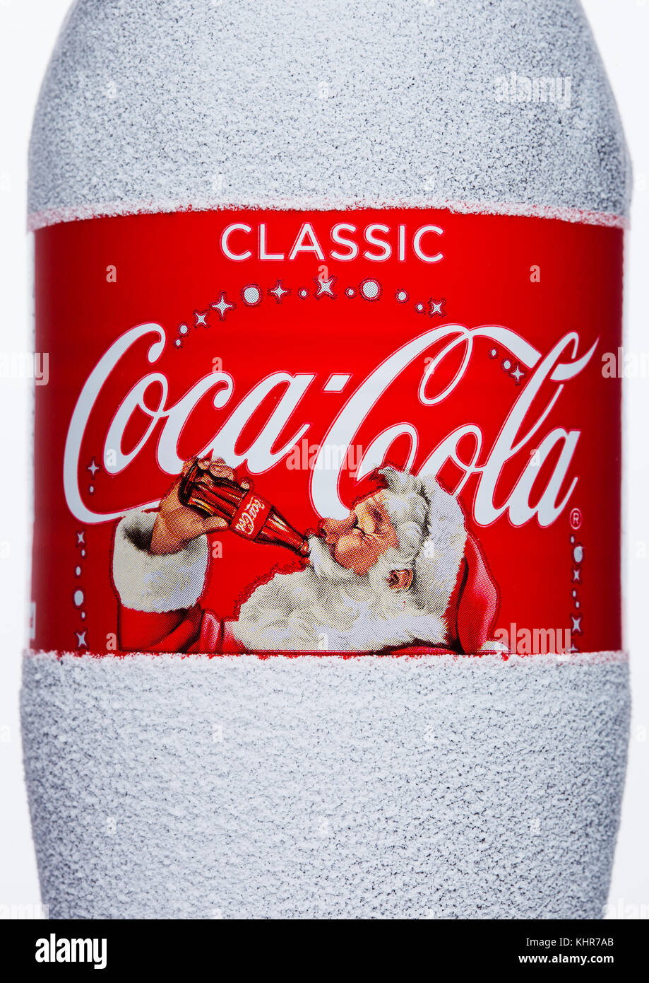 LONDON, UK - November 17, 2017: Bottle label of Classic Coca-Cola on ...