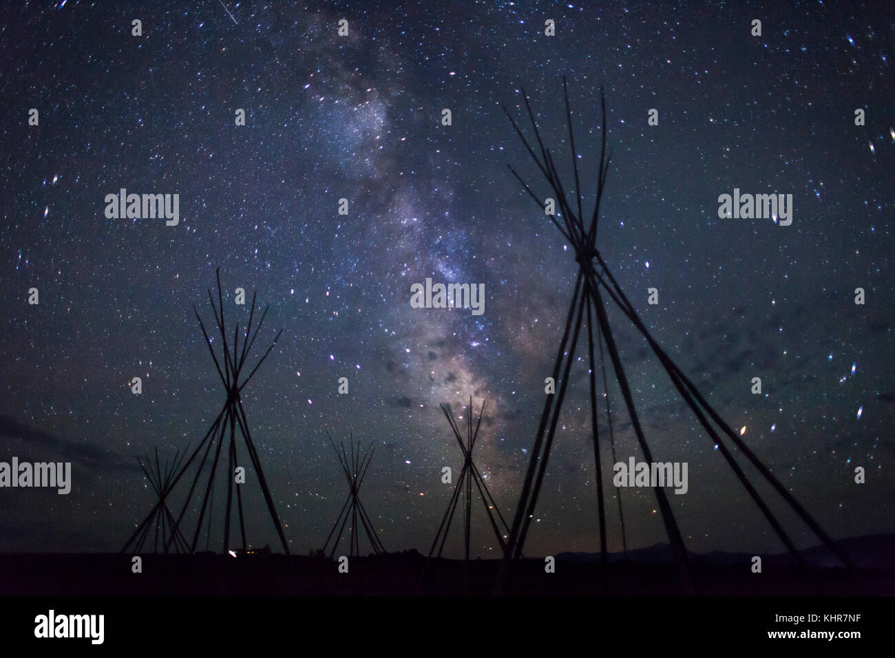 Teepee frames under the Milky Way from a Nez Perce encampment, Big Hole ...