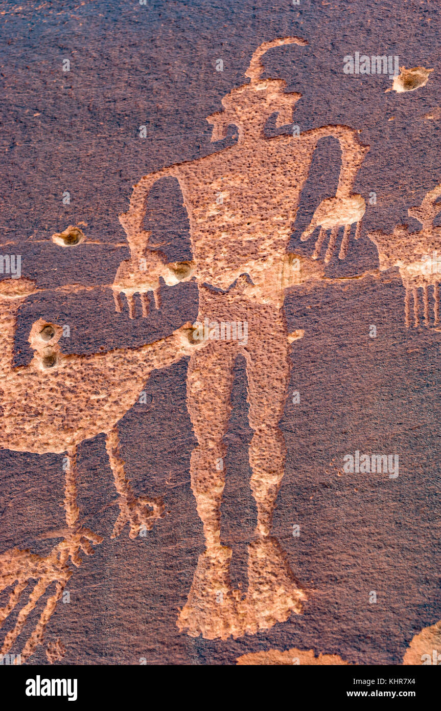 Petroglyphs made by Ancestral Puebloans with bullet holes, Wolfman ...