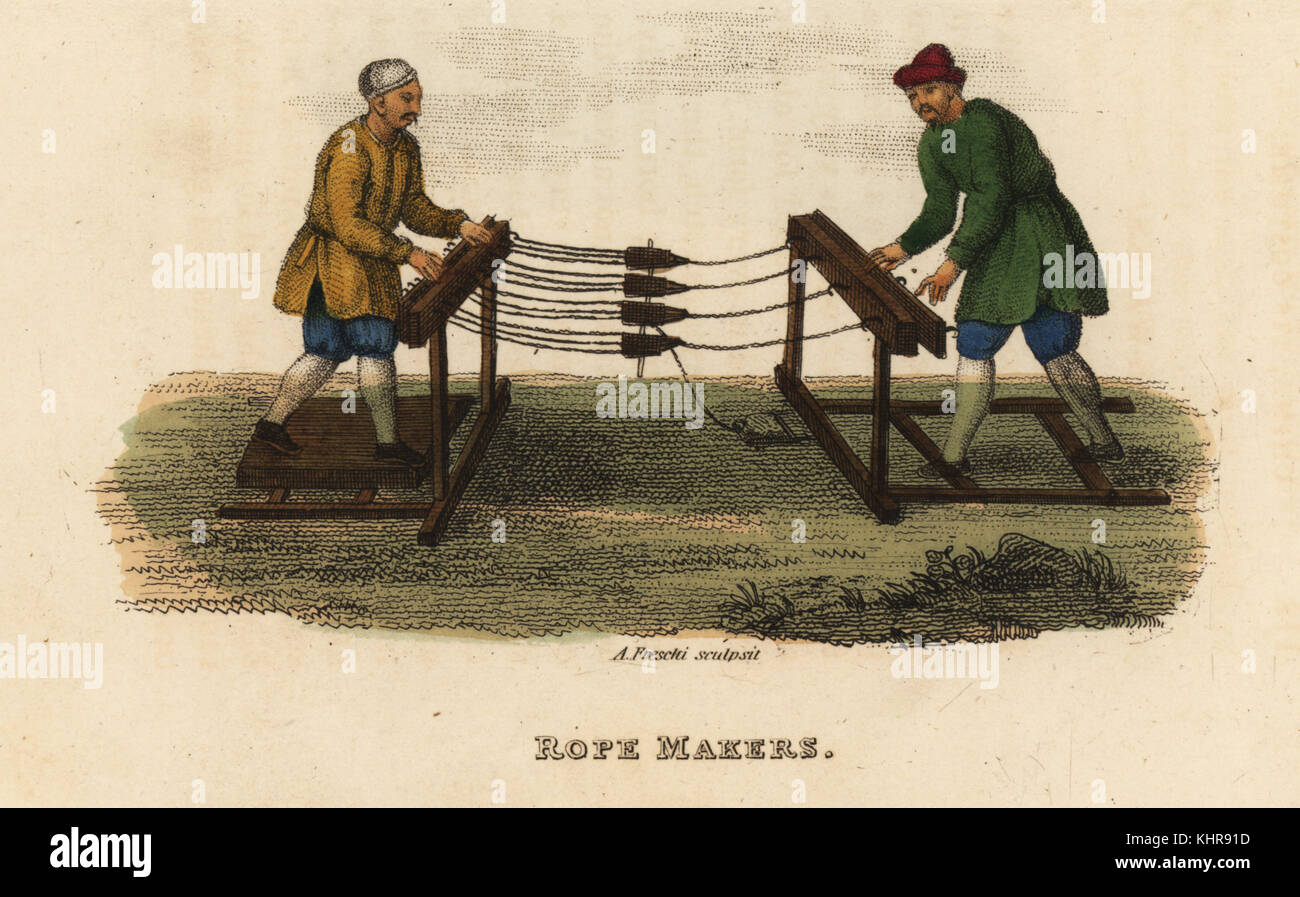 Chinese rope makers, Qing Dynasty. Workers twisting and weaving rope ...