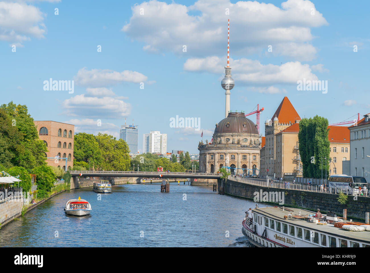 BERLIN, GERMANY - AUGUST 26, 2017; tourists on river cruises though ...