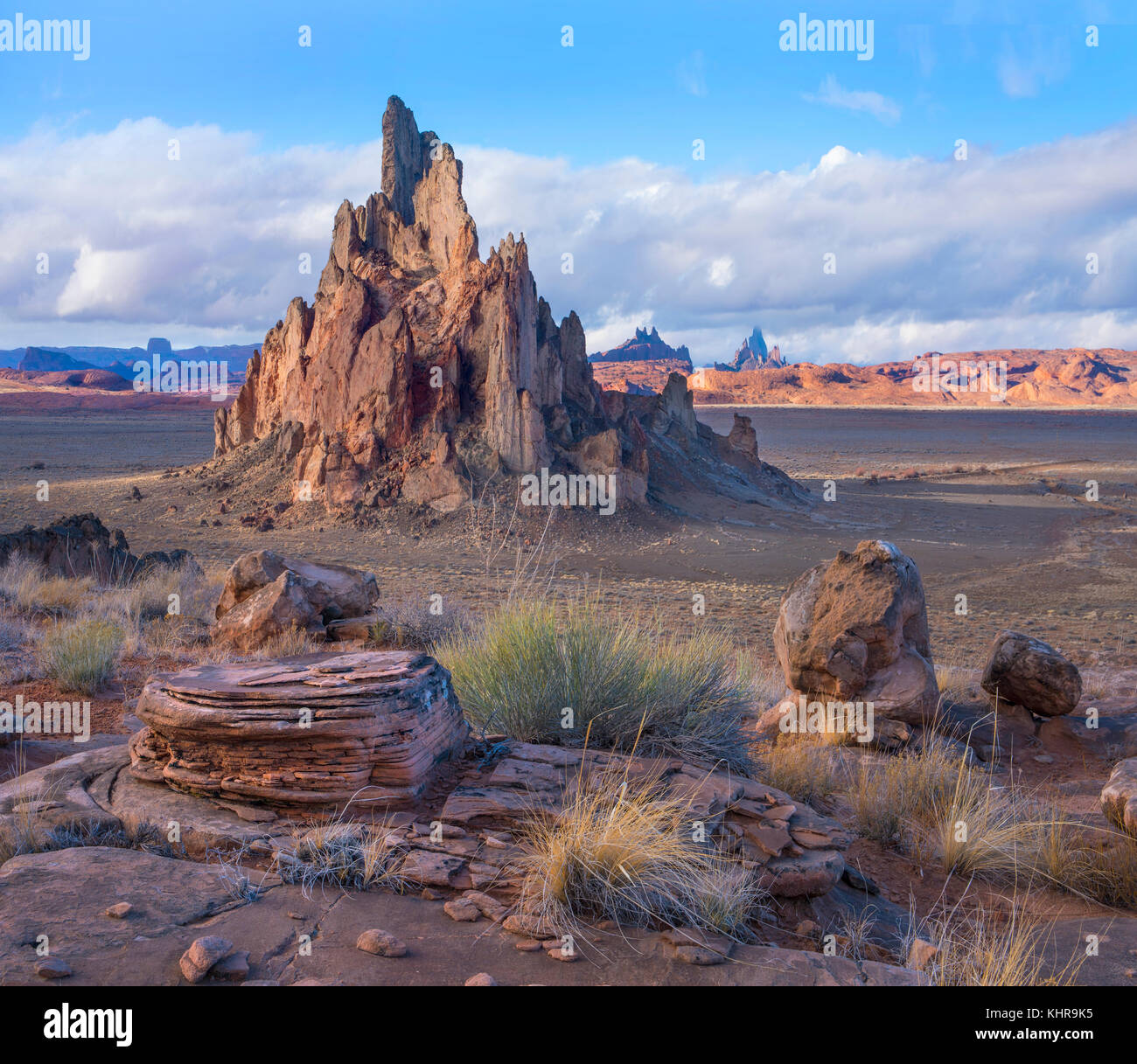 Church Rock, volcanic neck formation with view into Monument Valley ...