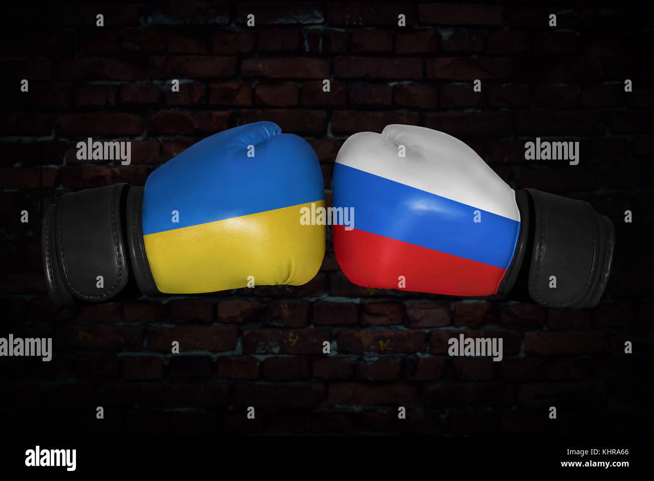 boxing match. Confrontation between the Ukraine and Russia. Russian and ...