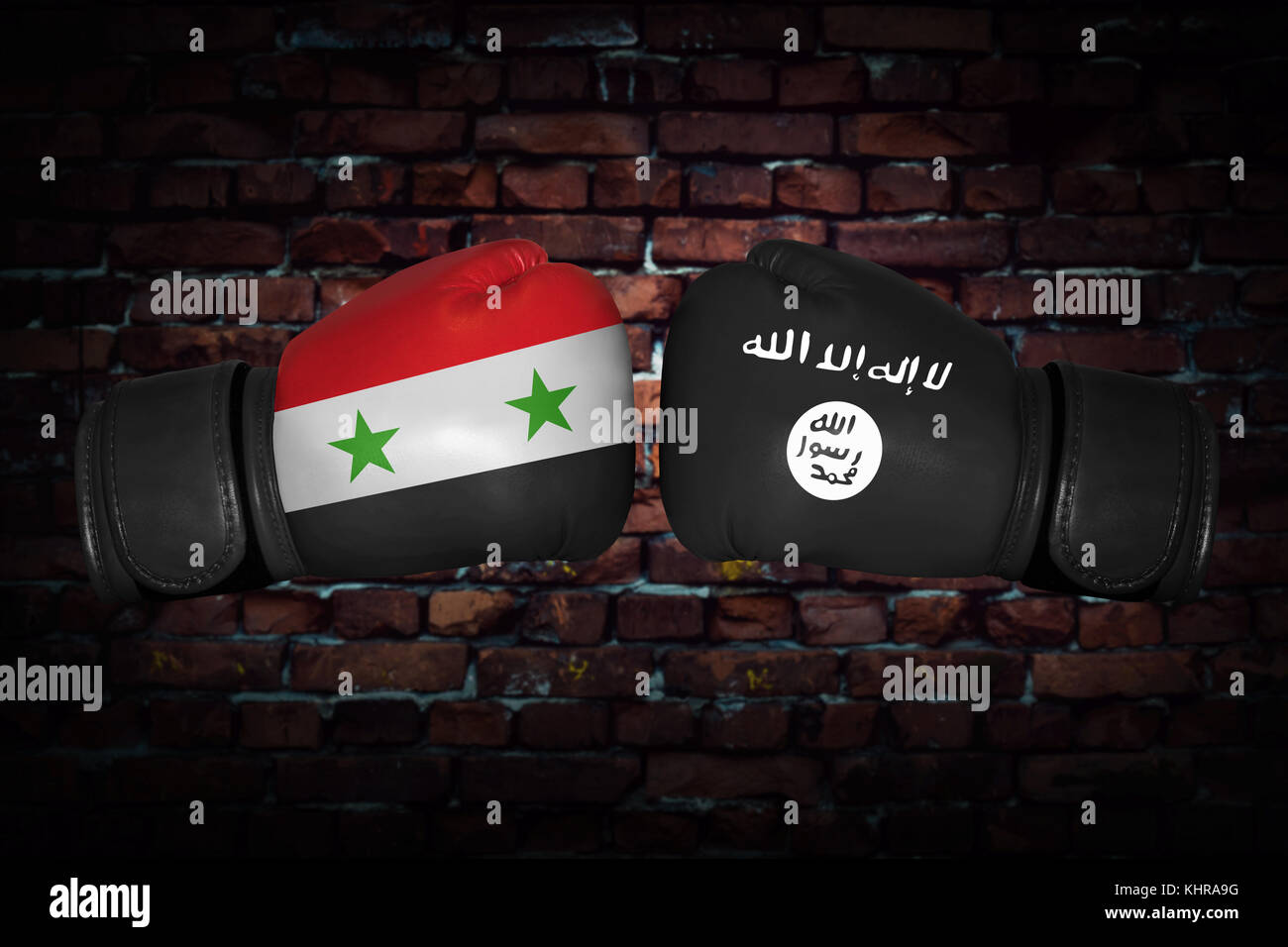 A boxing match. Confrontation between the Syria and ISIS. Islamic state ...
