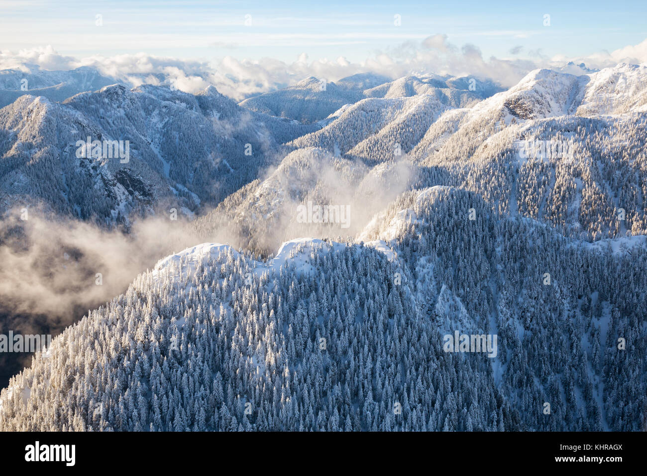 Aerial landscape view of Mount Seymour Provincial Park with mountains ...