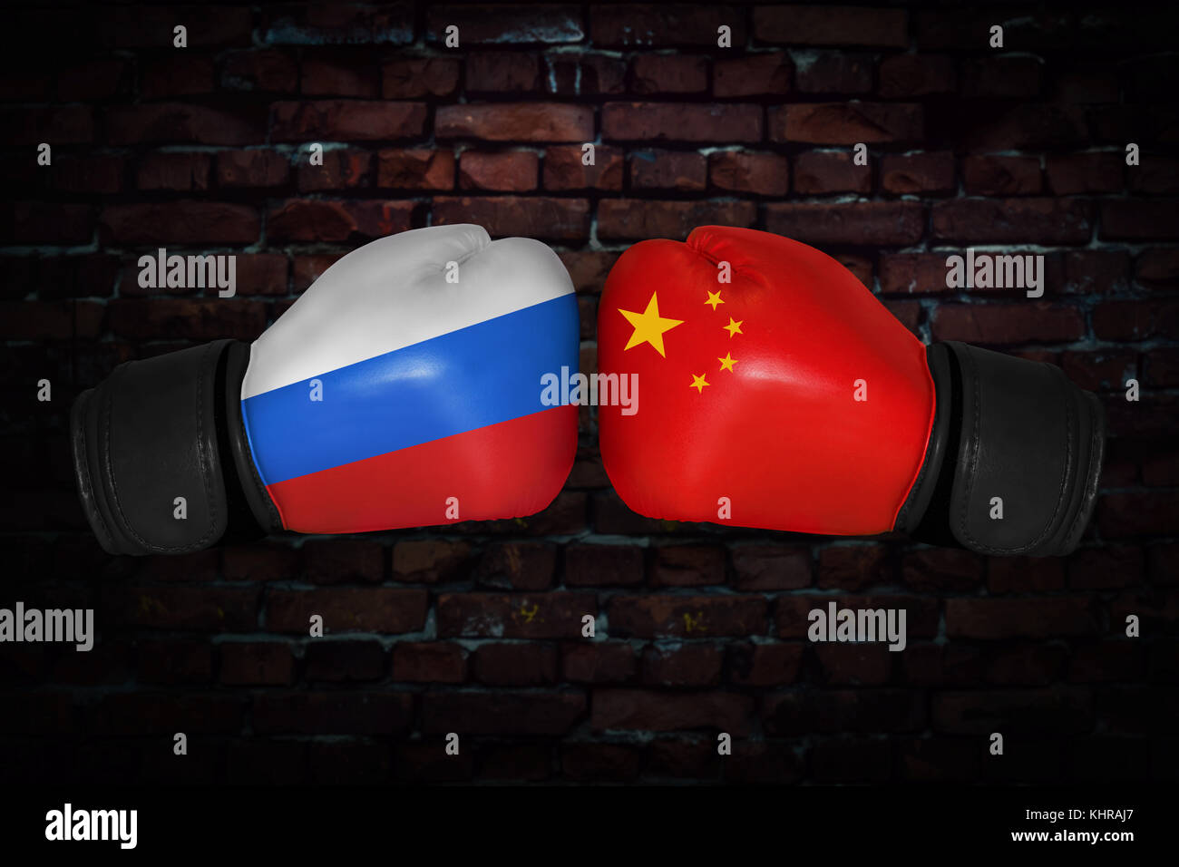 A boxing match. Confrontation between the Russia and China. chinese and ...