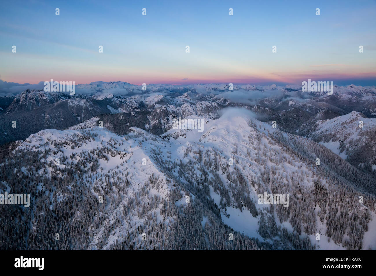 Aerial landscape view of the coastal mountains north of Vancouver ...