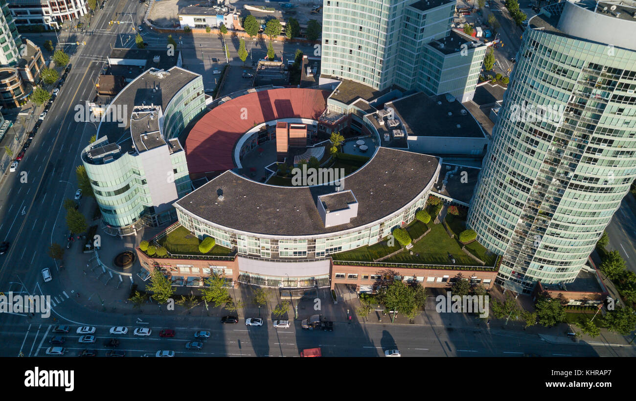 Aerial View of a Commercial building and a shopping mall in Metrotown ...