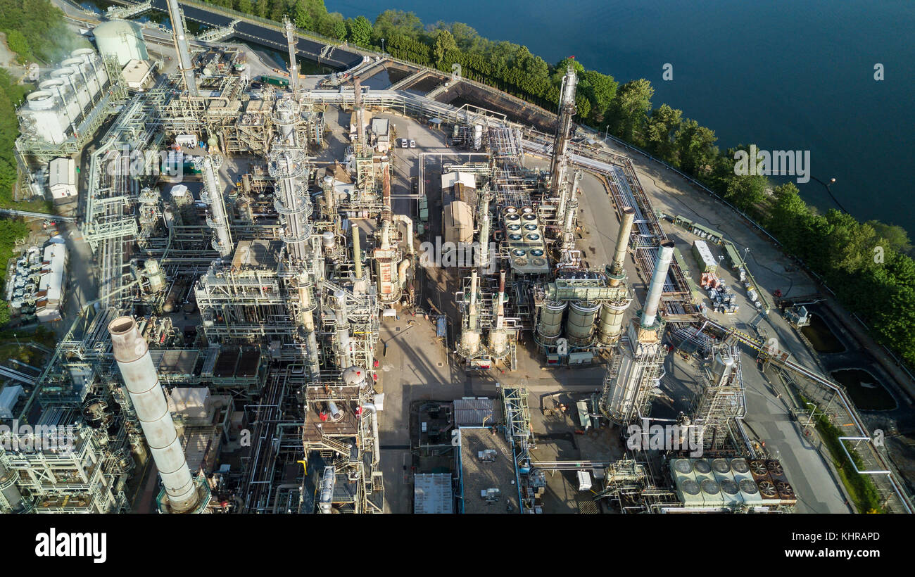 Aerial view of Oil Refinery Plant in Vancouver, British Columbia ...
