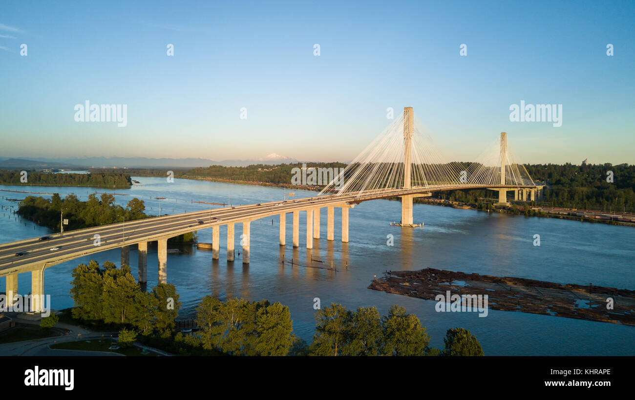 Aerial view of Port Mann Bridge along Trans-Canada Hwy. Taken in ...