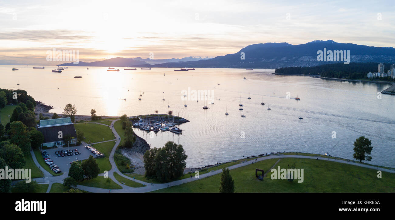 Beautiful Sunset viewed from an aerial perspective of Burrard Inlet ...