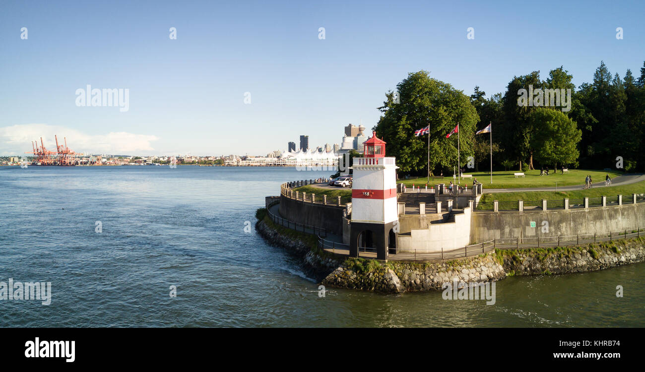 Brockton Point Lighthouse in Stanley Park, with Vancouver Downtown, BC ...
