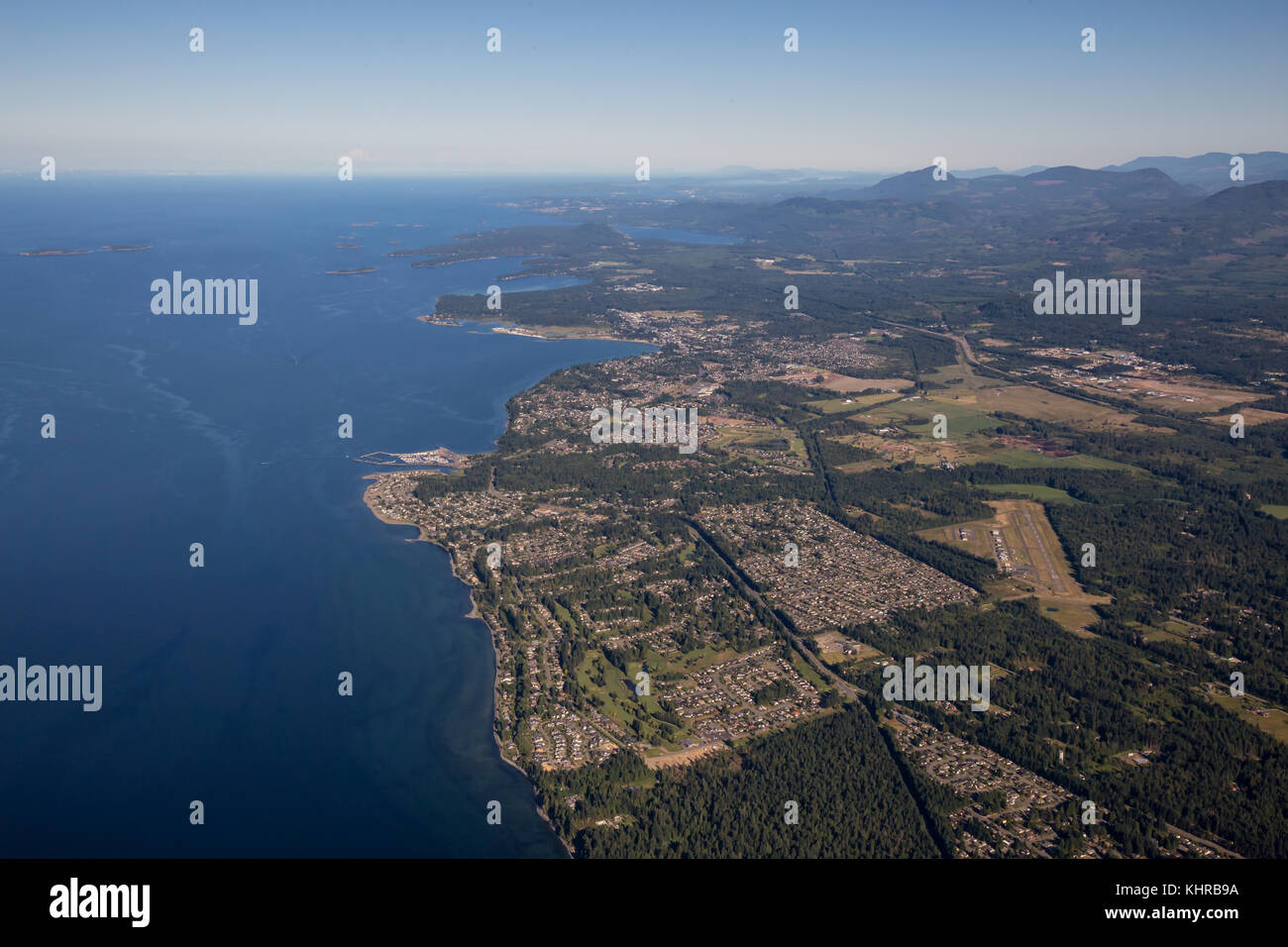 Qualicum Beach from an aerial perspective on the shore of Strait of ...
