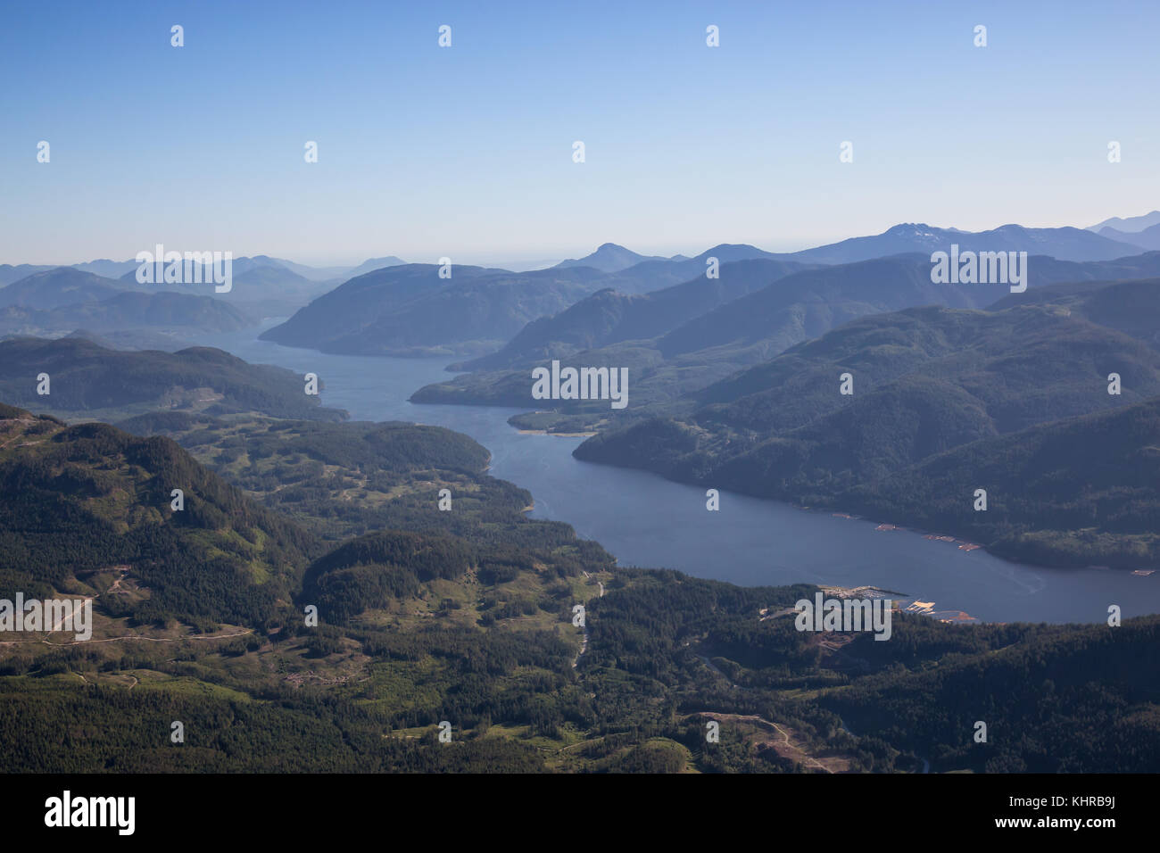 Aerial landscape view of the Inlet that leads from the Ocean to Port ...