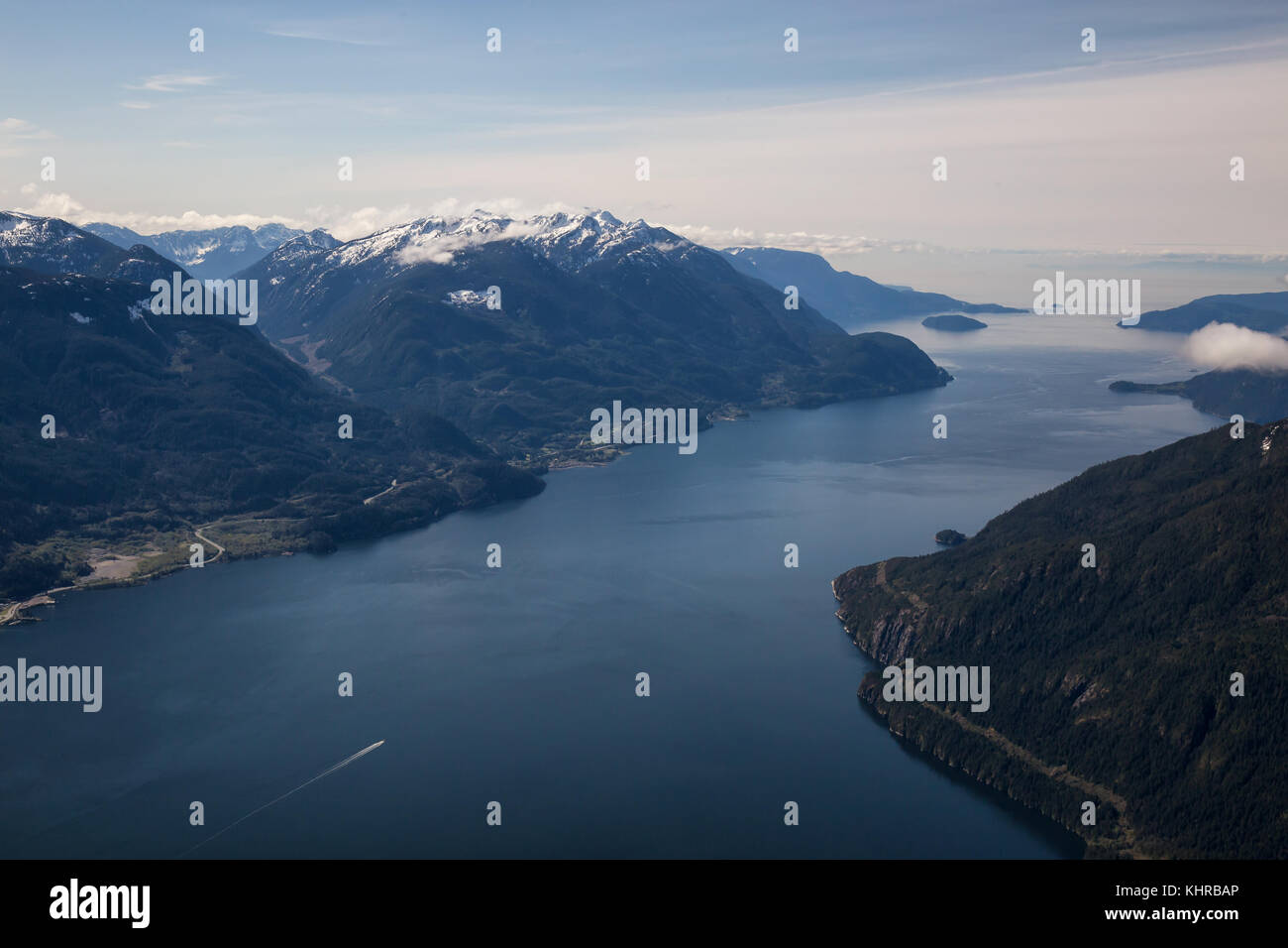 Howe Sound, Mountains, Islands, and Ocean viewed from an aerial ...