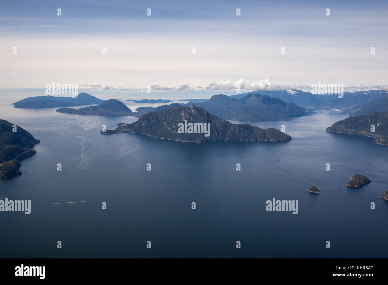Howe Sound, Mountains, Islands, and Ocean viewed from an aerial ...