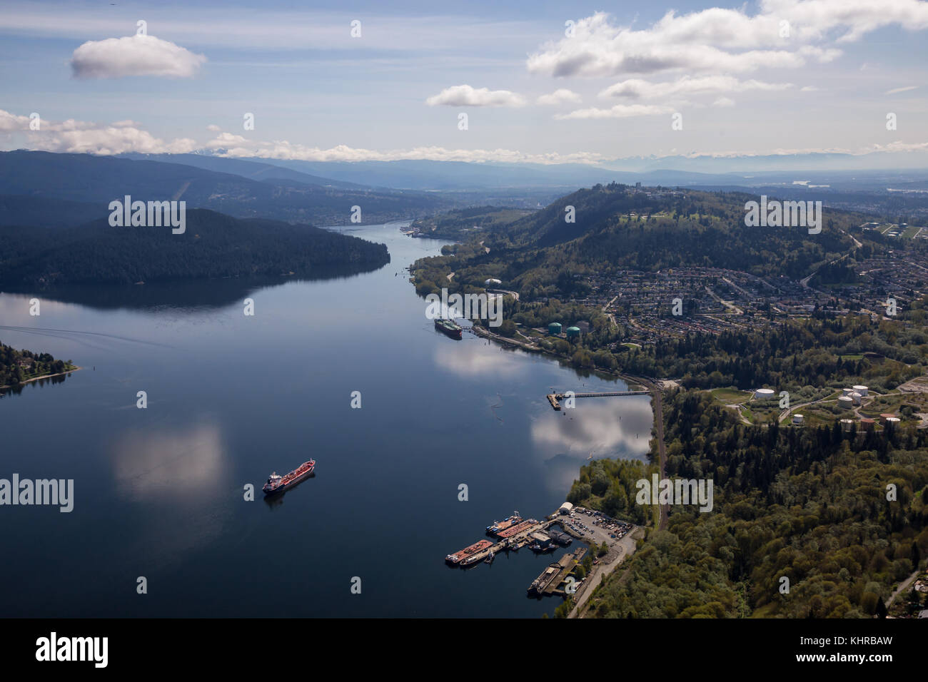 Aerial view of Deep Cove, Burnaby Mountain, and the Inlet in Vancouver ...