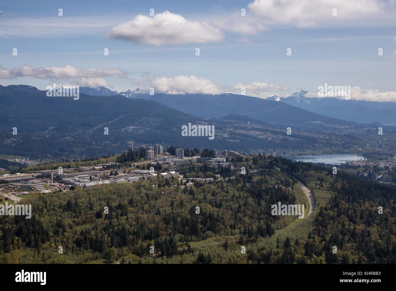 Aerial view of SFU on Burnaby Mountain, Vancouver, BC, Canada Stock ...