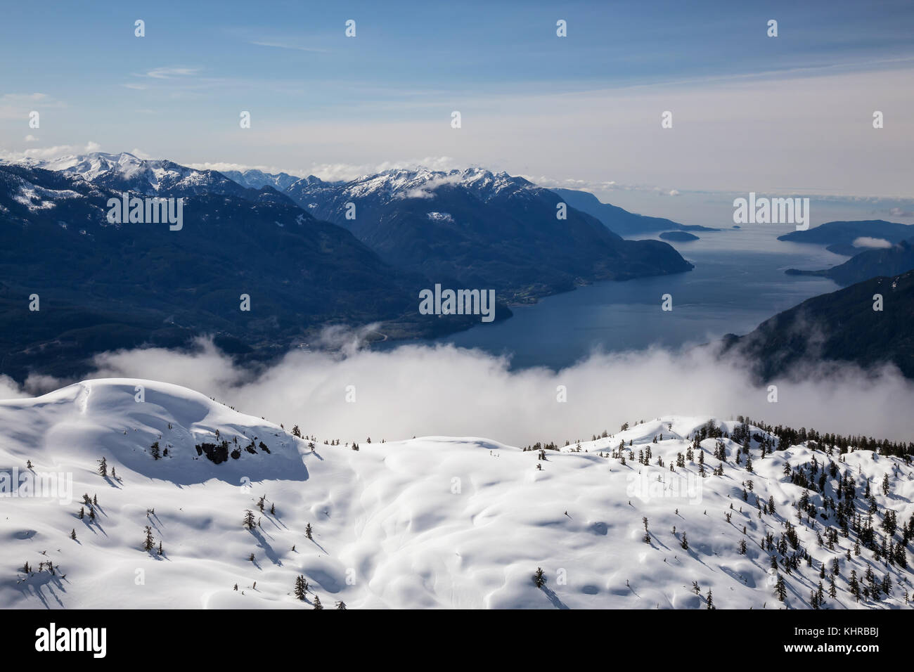 Howe Sound Viewed from an Aerial perspective with mountains in ...