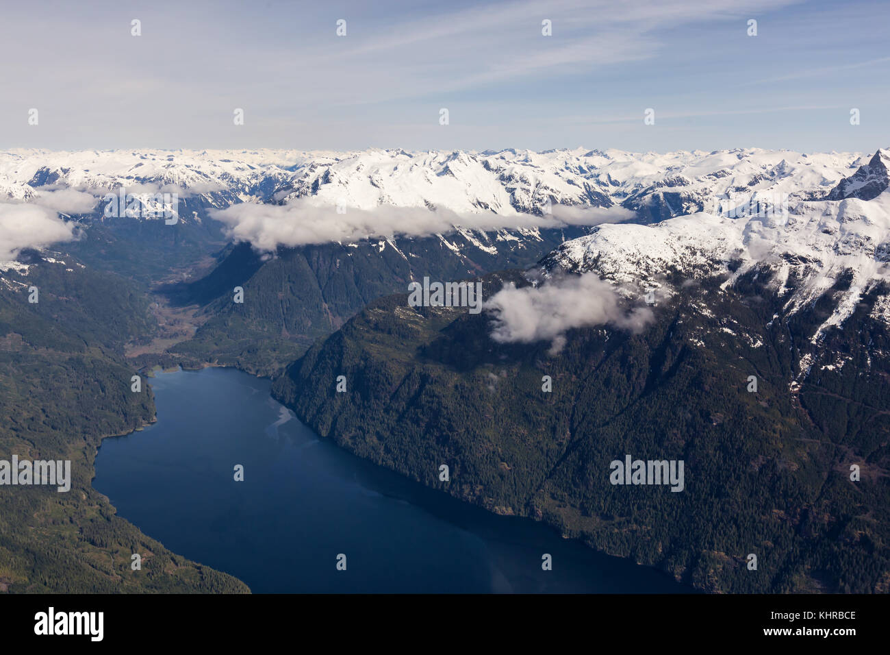 Aerial landscape view of Jervis Inlet, in a far remote area Northwest ...