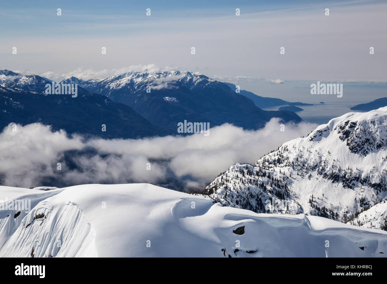 Howe Sound Viewed from an Aerial perspective with mountains in ...