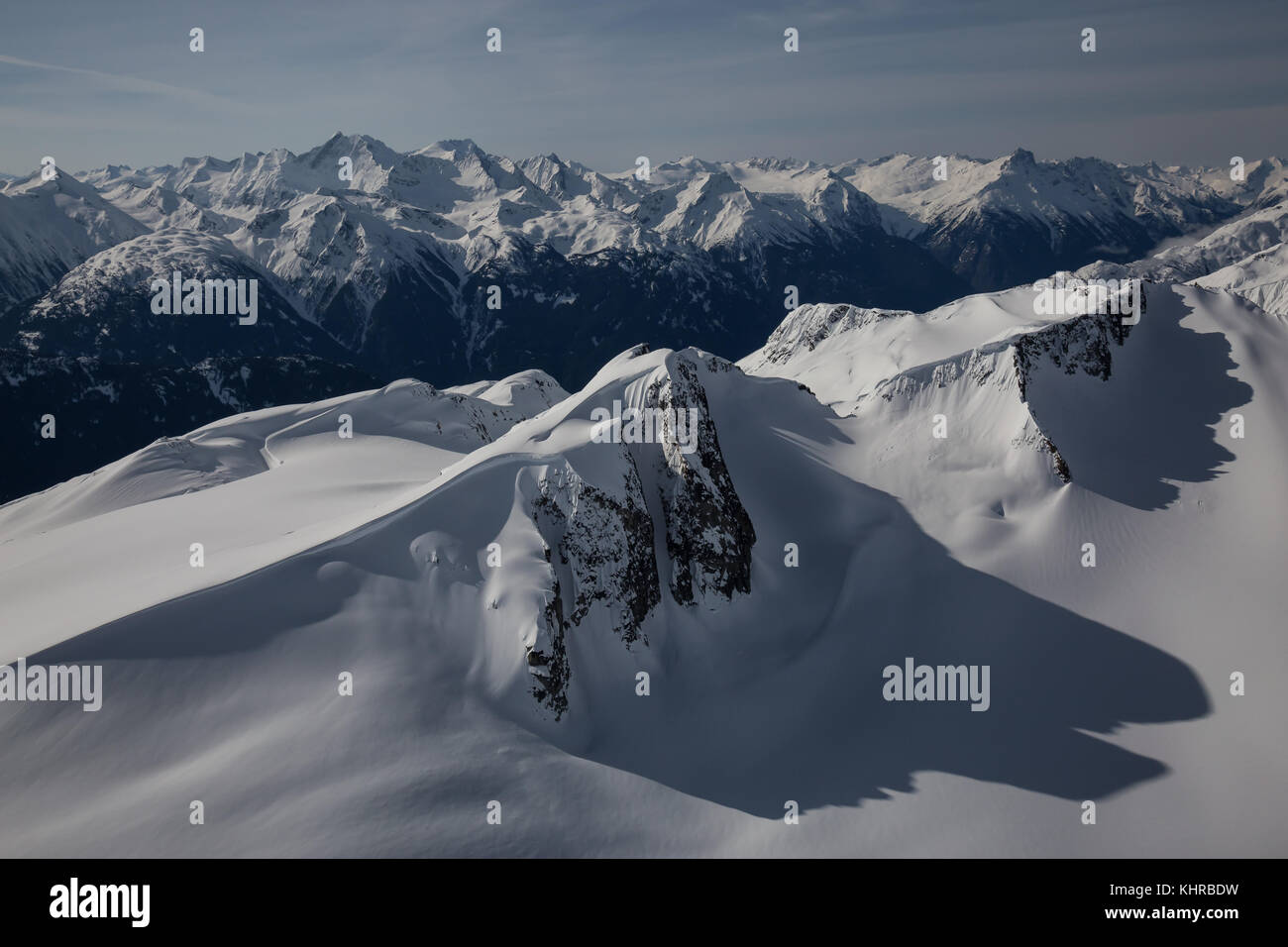 Aerial Landscape View of a Remote Glacier and Mountain Peaks in British ...