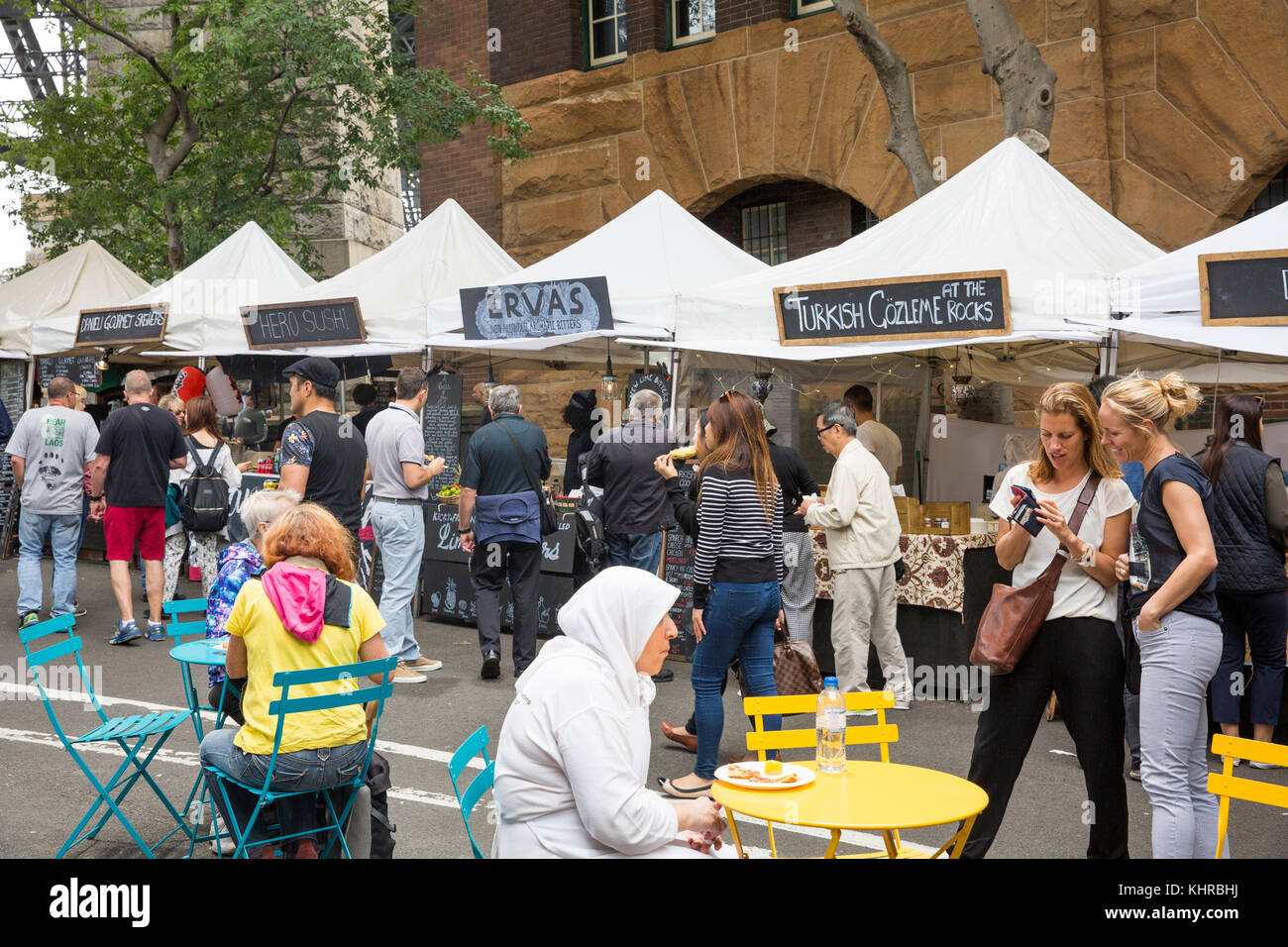 Food stalls at The Rocks Saturday markets in Sydney city centre,New ...