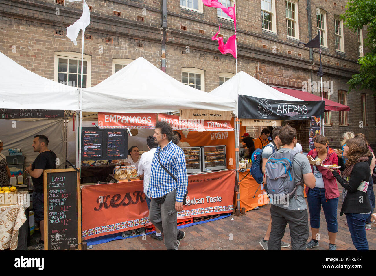 Food stalls at The Rocks Saturday markets in Sydney city centre,New ...