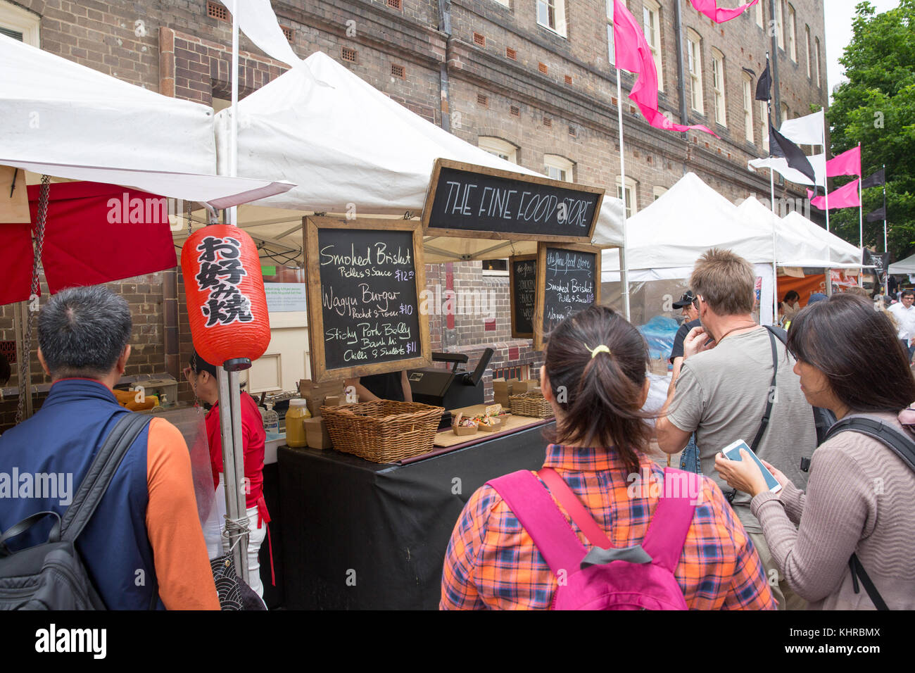 Food stalls at The Rocks Saturday markets in Sydney city centre,New ...