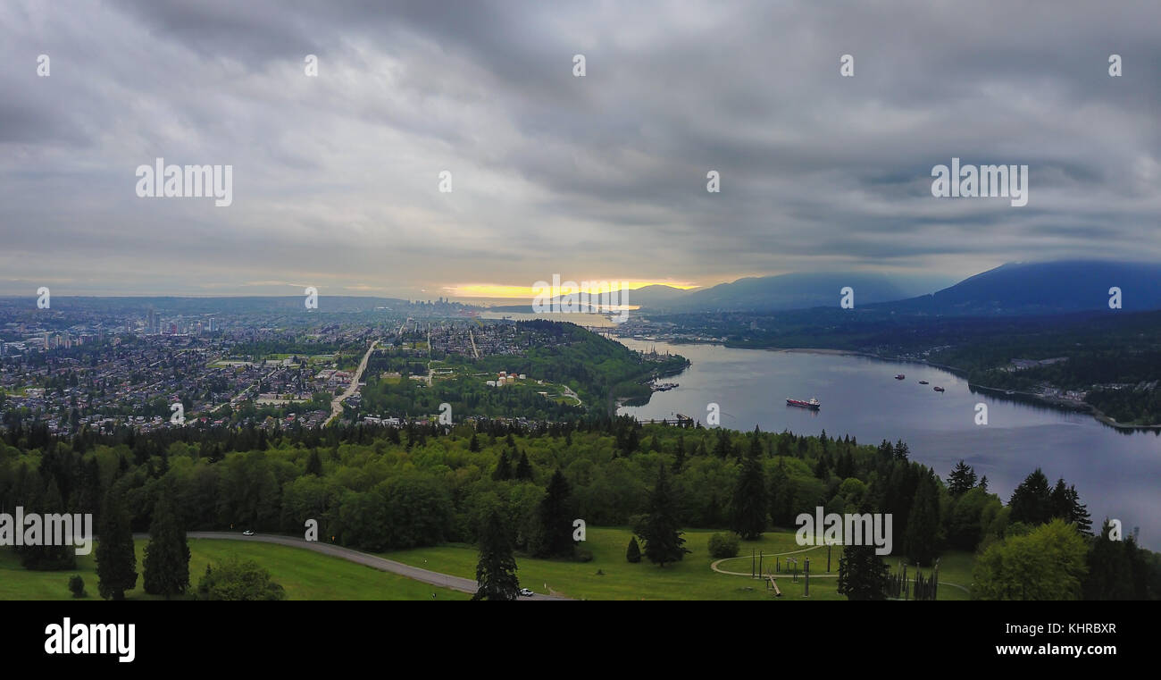 Aerial Panoramic View of Vancouver City from Burnaby Mountain Park ...