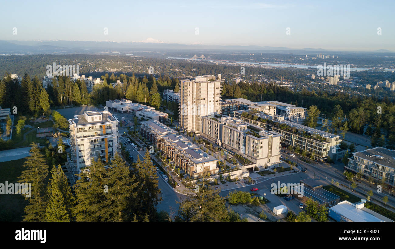Aerial view of SFU on Burnaby Mountain, Vancouver, British Columbia ...