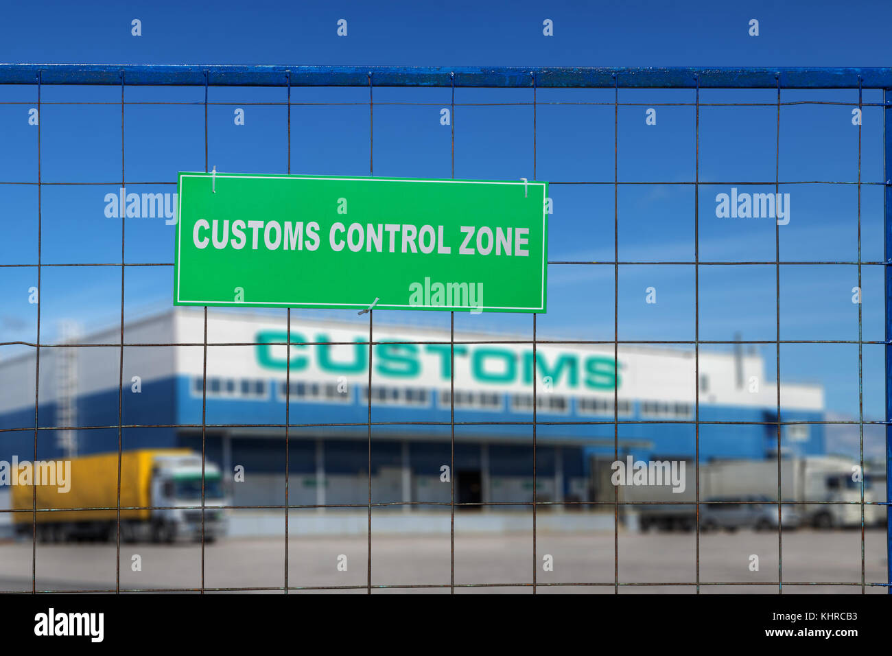 The green plate with white letters, the customs control zone, is fixed ...
