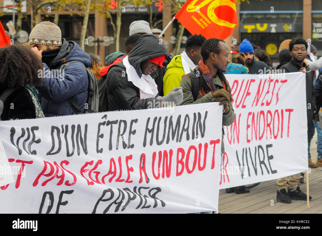 Young homeless african mignants protest in Lyon, France Stock Photo - Alamy