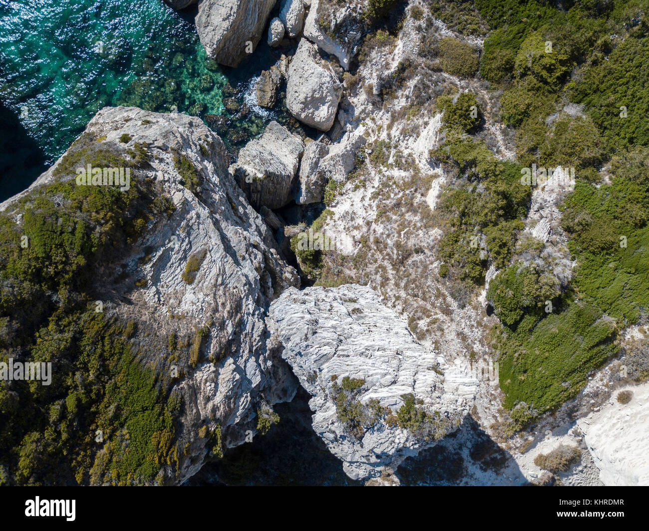 Aerial view on white limestone cliffs, cliffs. Bonifacio. Corsica ...