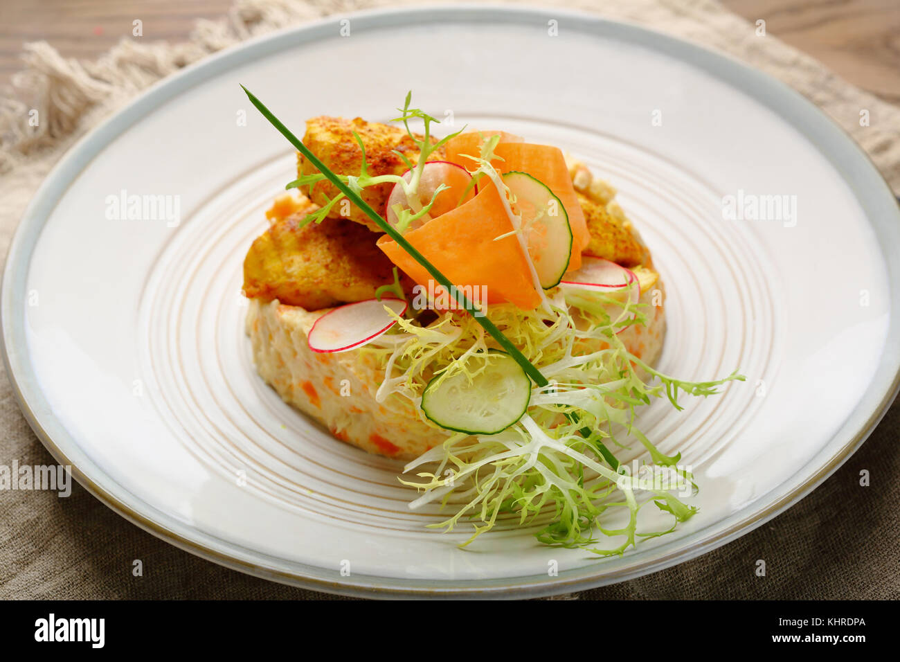 Meat dish with garnish, food closeup Stock Photo - Alamy