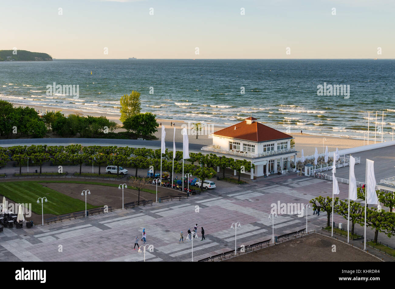 View of promenade and beautiful beach in Sopot resort. Baltic Sea ...