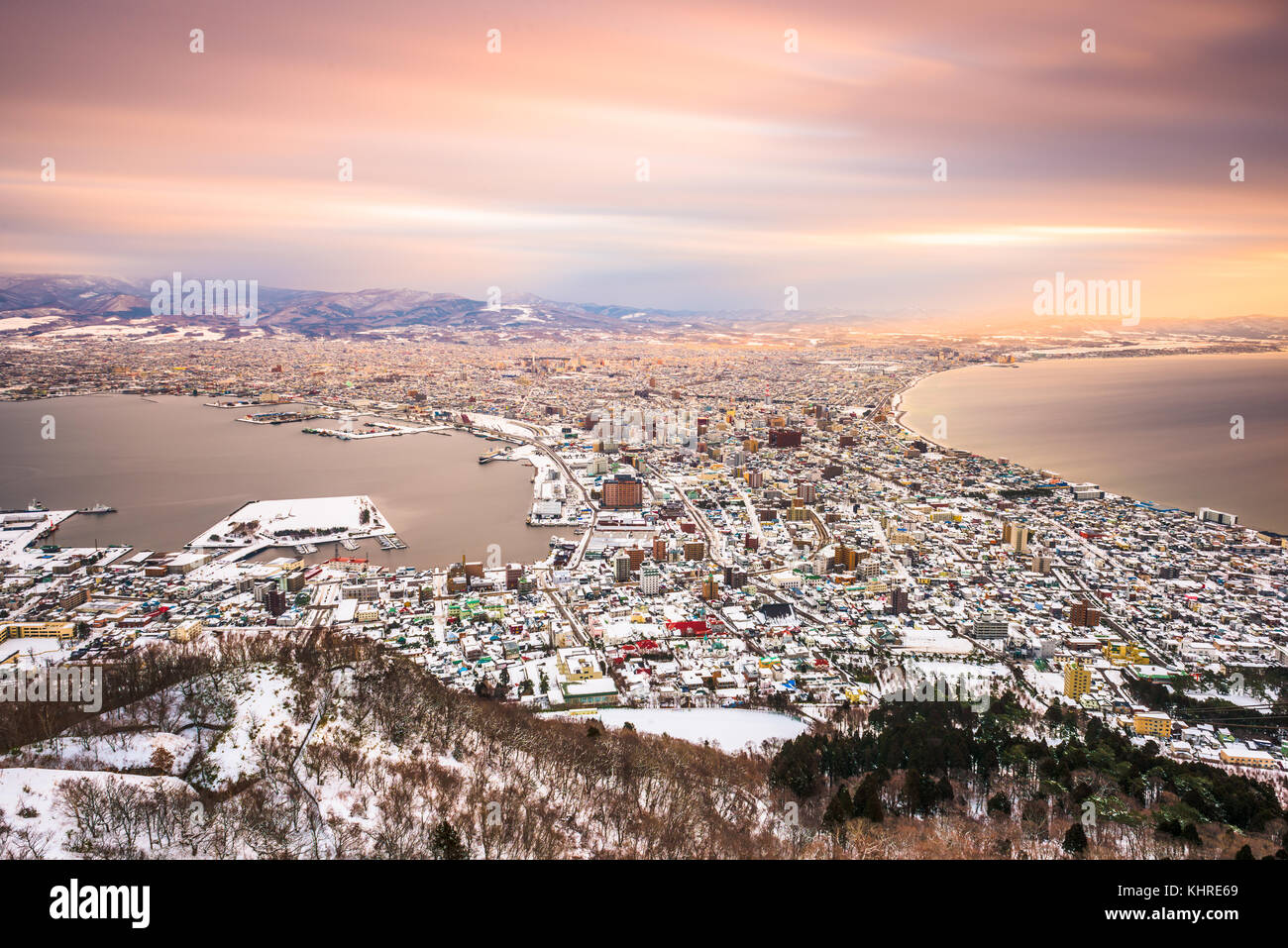Hakodate, Hokkaido, Japan dawn skyline in winter Stock Photo - Alamy