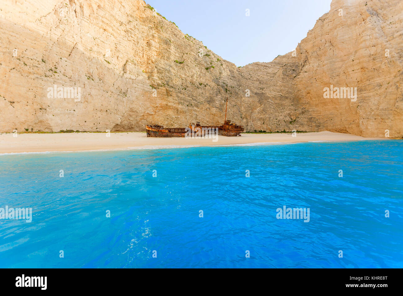 landscape of the beautiful beach with shipwreck in the island of Zante ...