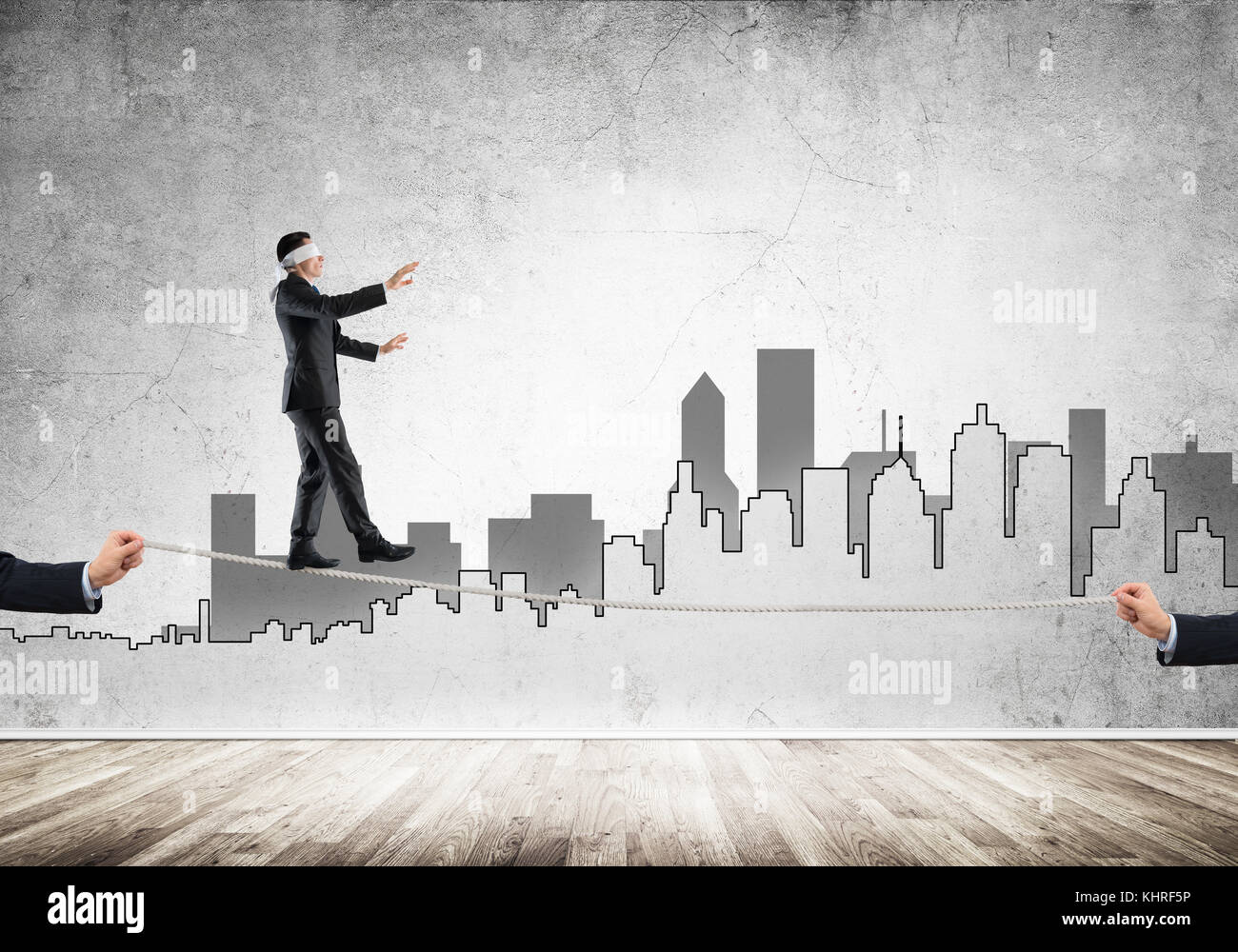 Business concept of risk support and assistance with man balancing on ...