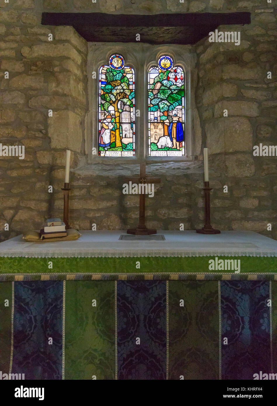 Stained glass Windows and altar of the 17th century chapel in the ...