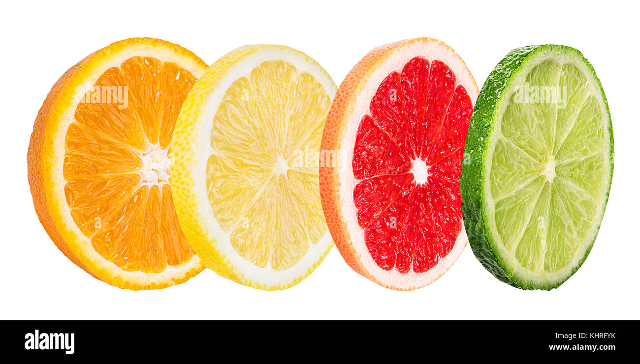 Citrus Fruit Set (orange, grapefruit, lime, lemon) isolated on white ...