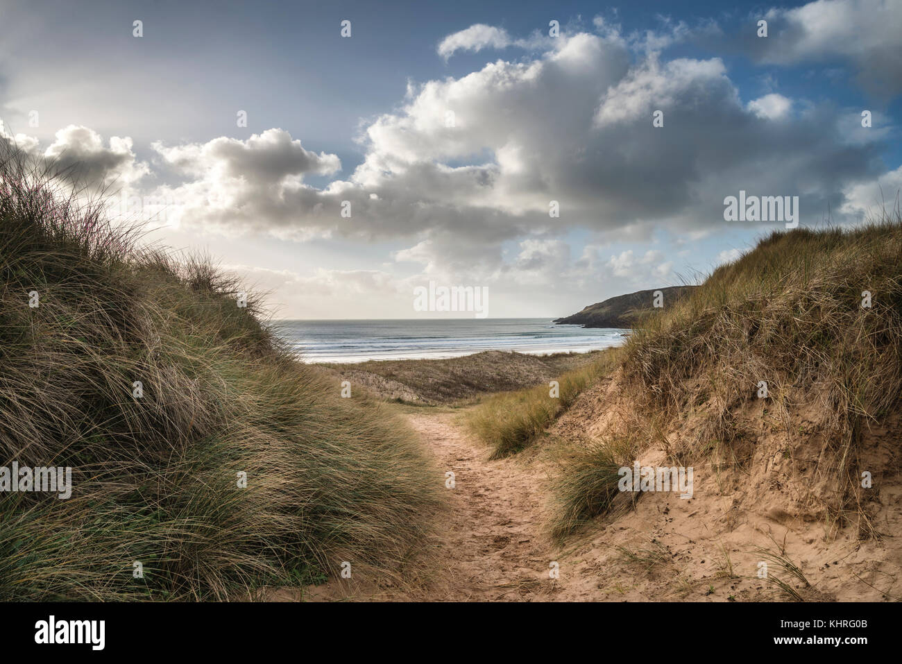 Beautiful landscape image of Freshwater West beach with sand dunes in ...