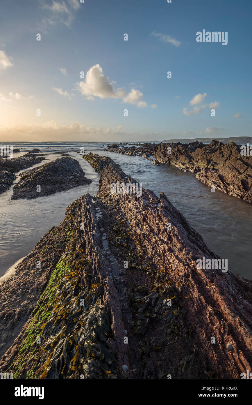 Beautiful sunset landscape image of Freshwater West beach on ...
