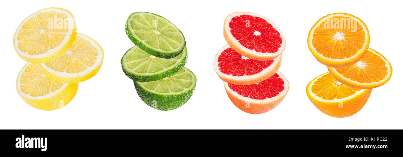 Citrus Fruit Set (orange, grapefruit, lime, lemon) isolated on white ...