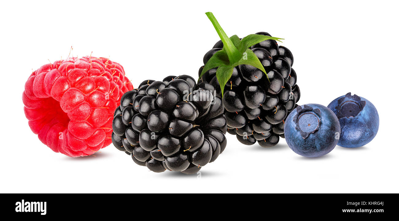 Berries collection. Raspberry, blueberry, blackberry isolated on white ...