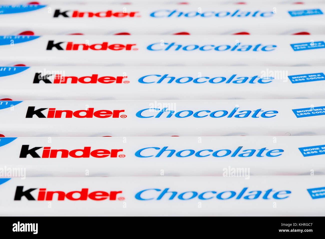 LONDON, UK - November 17, 2017: Kinder chocolate bars on white ...